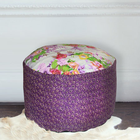 White and purple handstitched floral pouffe on sale - Cosy Home Blog